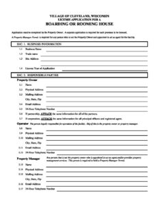 Boarding or Rooming House Application | Village of Cleveland